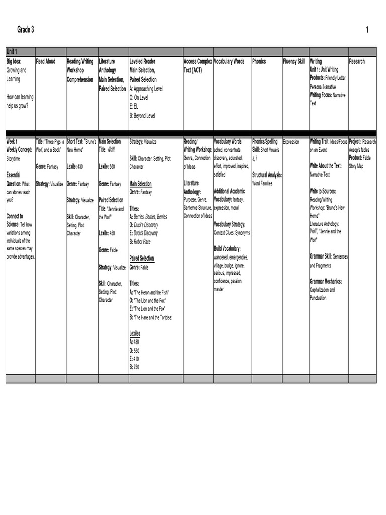 Grade 3 Learning Unit Overview | PDF | Phonics | Reading Comprehension