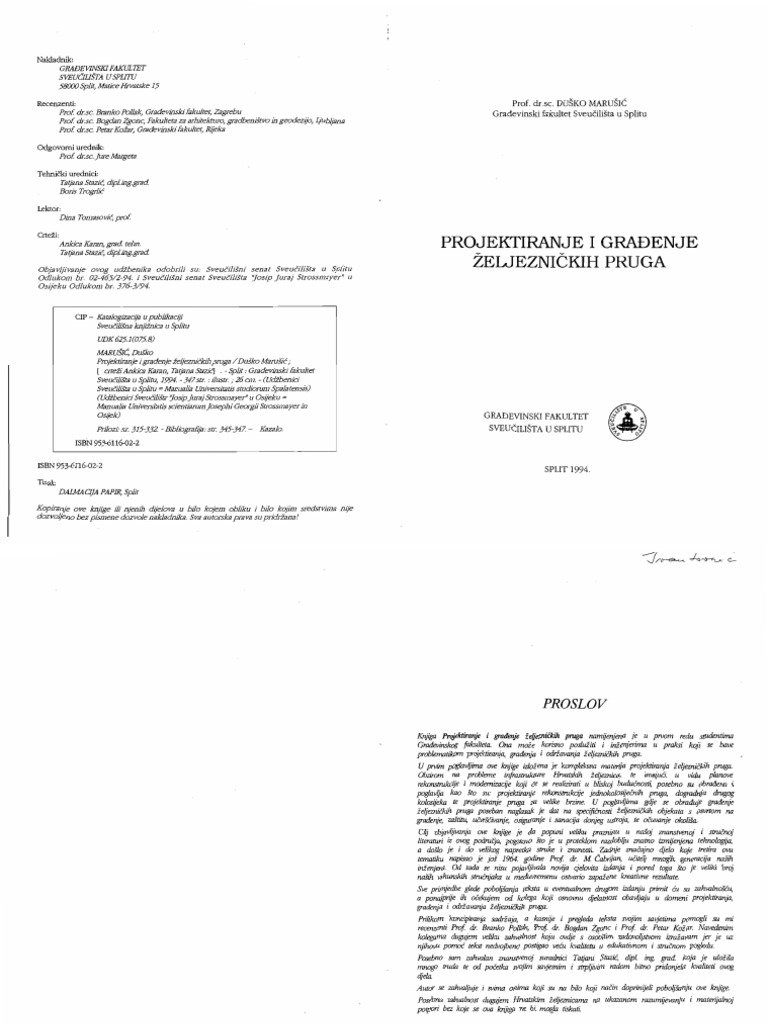 Projektiranje I Građenje Željezničkih Pruga - MARUSIC | PDF