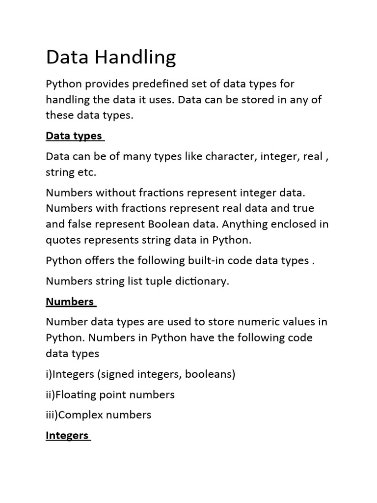 Class11 CS DataHandling Updated | PDF | Boolean Data Type | Data Type