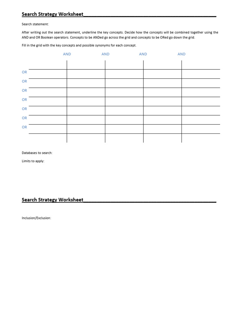 Search Strategy Worksheet(1) | PDF Search Strategy Worksheet(1) | PDF