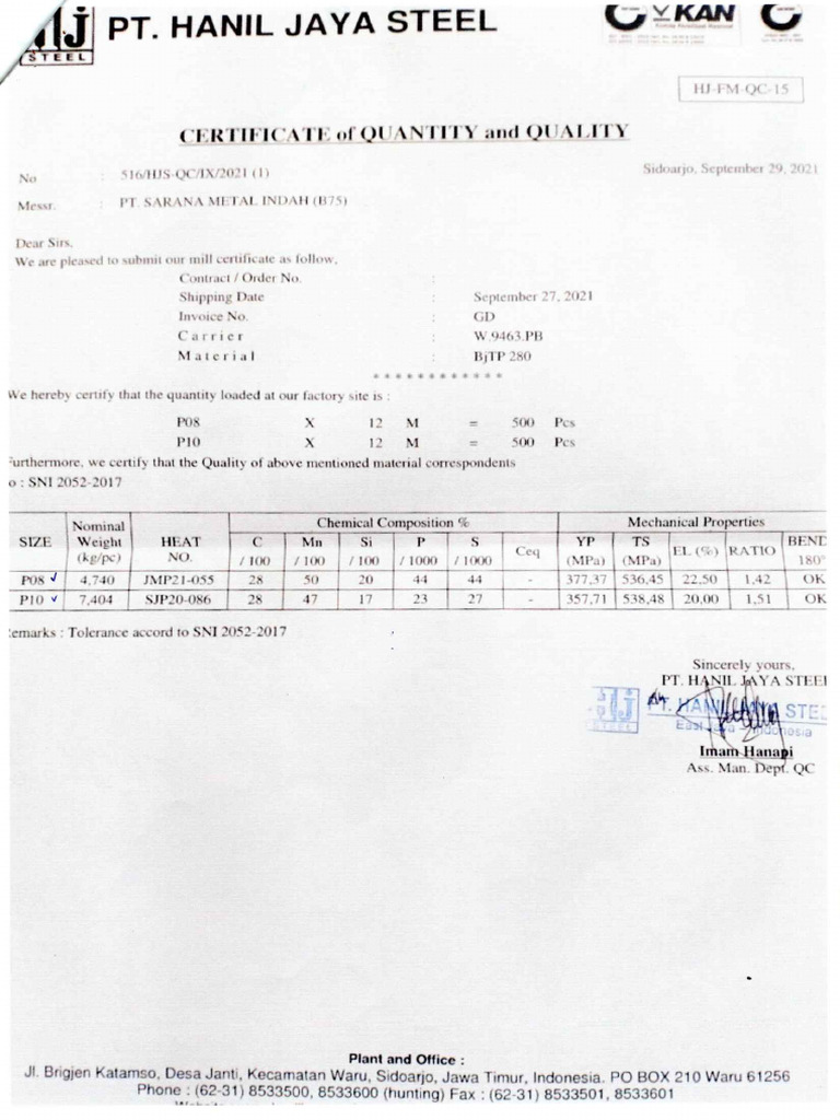 Certificate Hanil | PDF