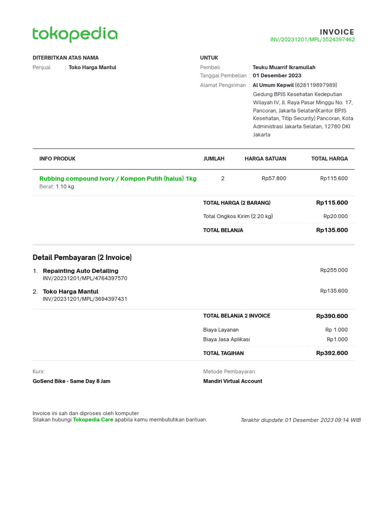 Invoice Tokopedia | PDF