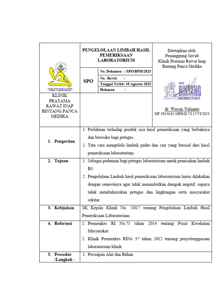 SPO Pengelolaan Limbah Laboratorium | PDF | Sains & Matematika