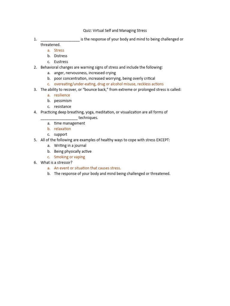 Managing Stress: Quiz and Insights | PDF