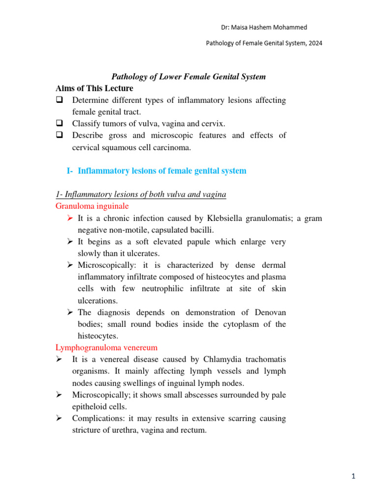 Female Genital Pathology Overview 2024 | PDF | Ovarian Cancer | Neoplasms