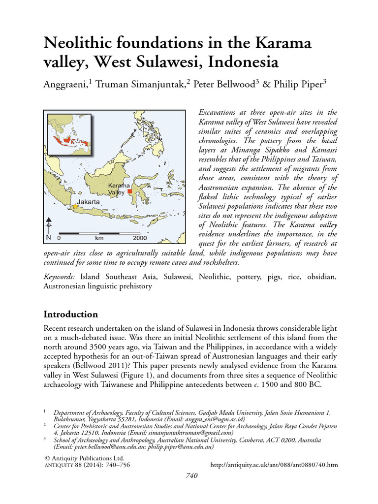 Neolithic Foundations in The Karama Valley, West Sulawesi, Indonesia ...