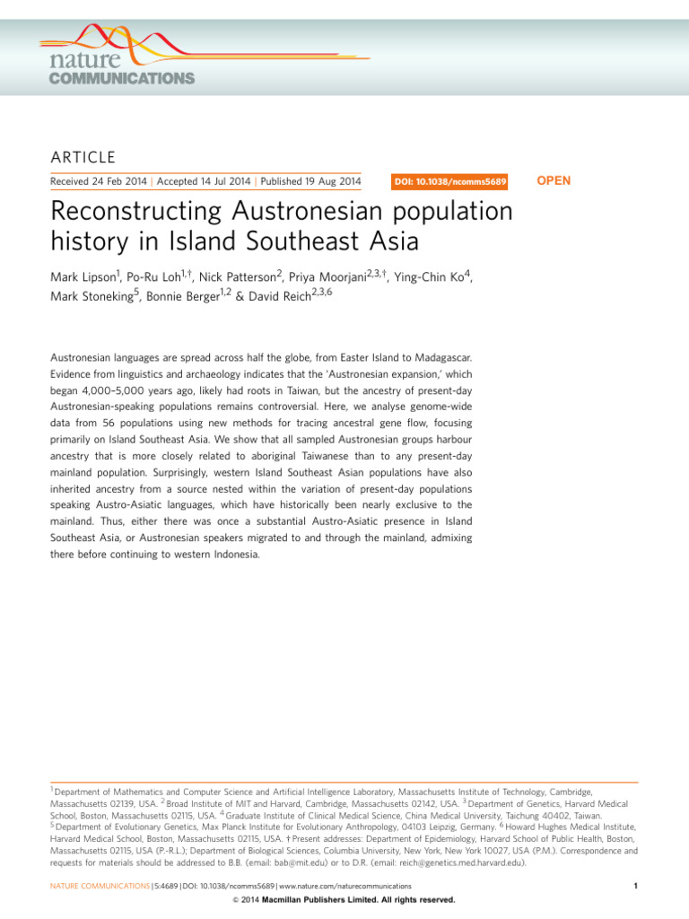 Reconstructing Austronesian Population History in Island Southeast Asia ...