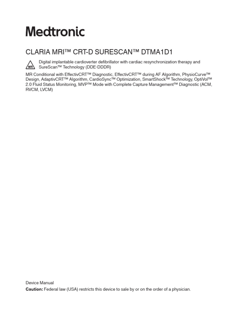 Claria Mritm CRT-D Surescantm Dtma1d1 | PDF | Artificial Cardiac ...