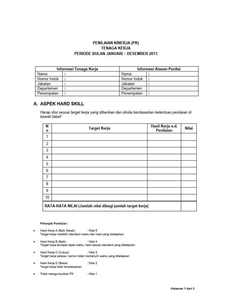 Contoh Formulir Penilaian Kinerja | PDF