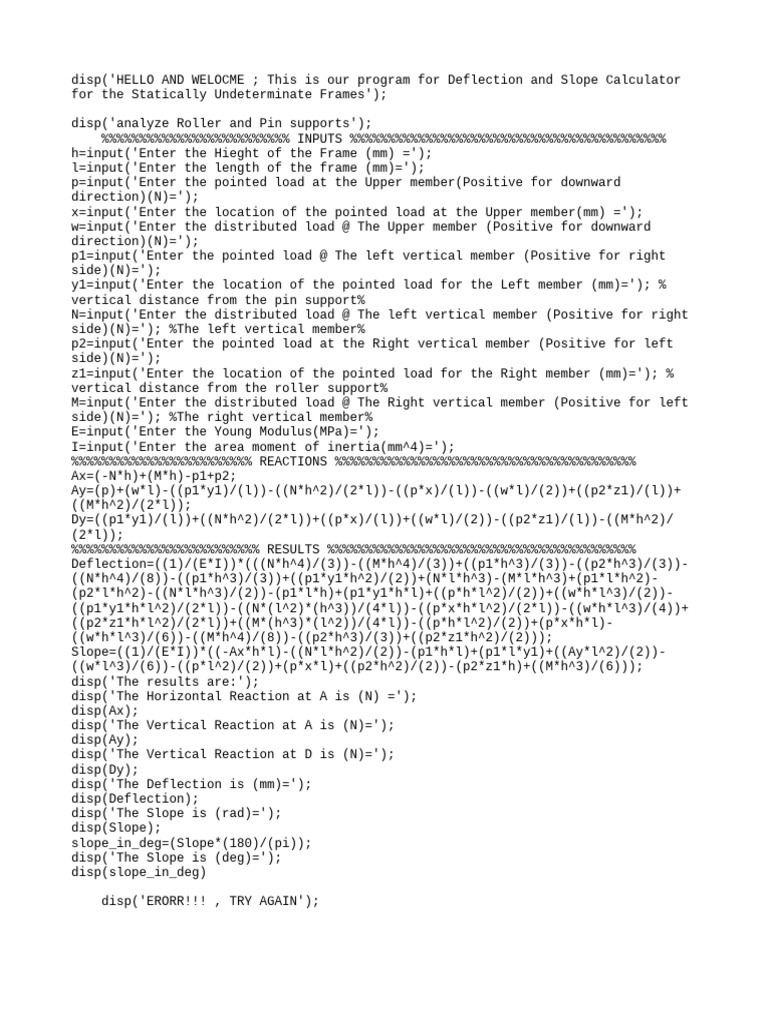 Structure 2 Mini Project Matlab Code Team A Pdf Structural Engineering Aerospace Engineering