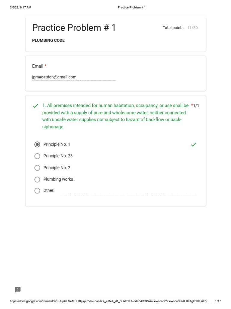 (Plumbing Code) Practice Problem # 1 | PDF | Plumbing | Materials