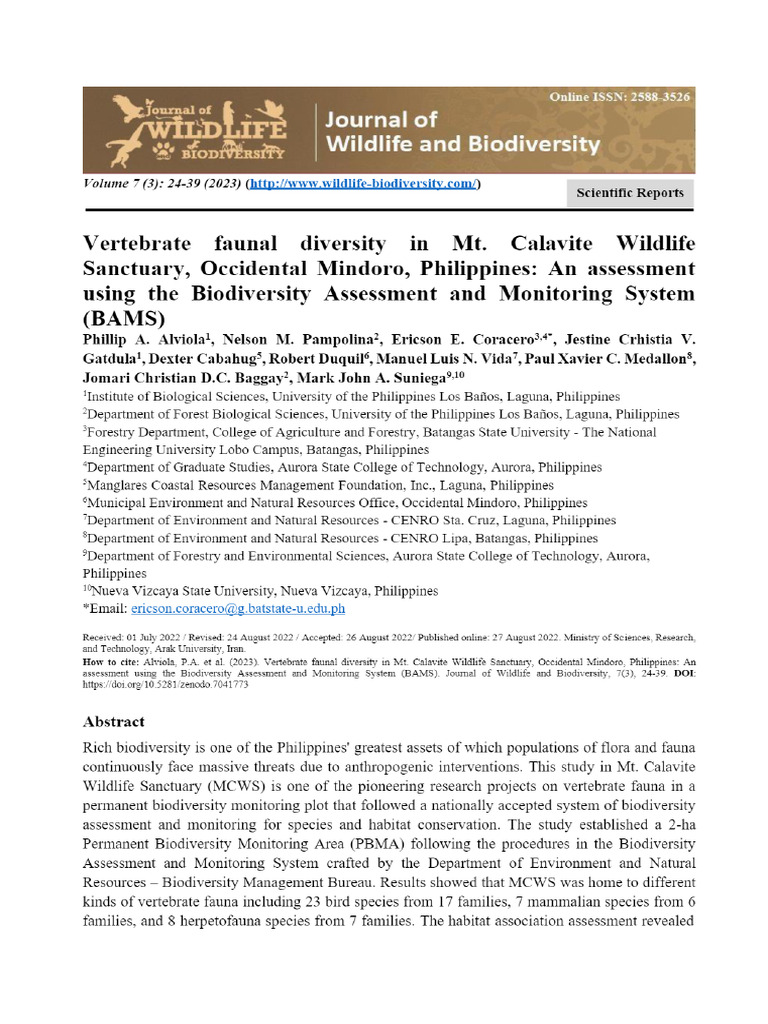 (Aviola Et Al) View of Vertebrate Faunal Diversity in Mt. Calavite ...