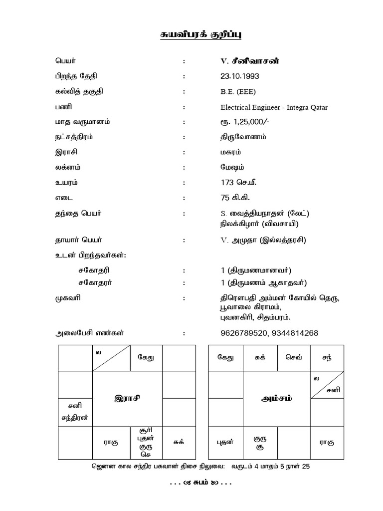 Srinivasan - Jathagam | PDF