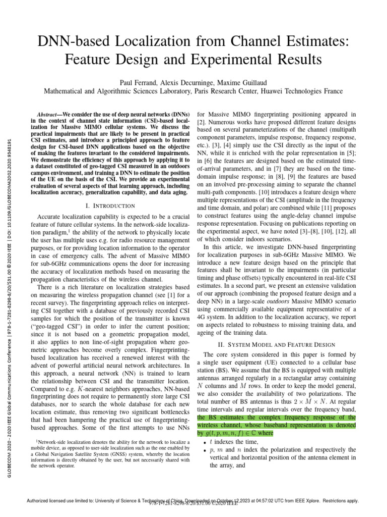 DNN-based Localization From Channel Estimates Feature Design and ...