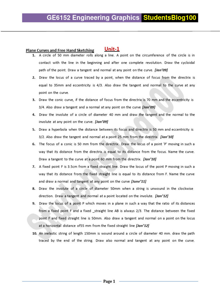 GE6152 Engineering Graphics | PDF | Elementary Mathematics | Euclidean ...