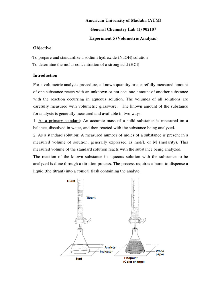 Exp. 5 A Volumetric Analysis | PDF | Titration | Chemistry