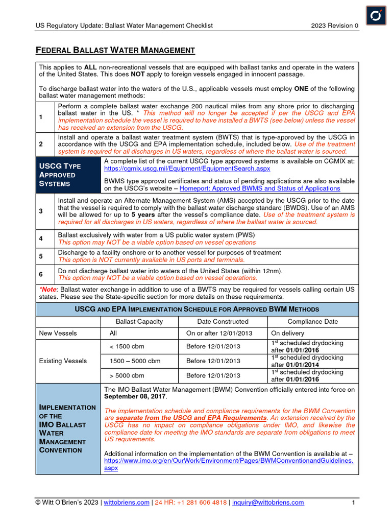 2023 BWM Checklist Rev 0 - 23 - 1 - 2023 - 9 - 32 - 25 | PDF | Water | Environmental Science