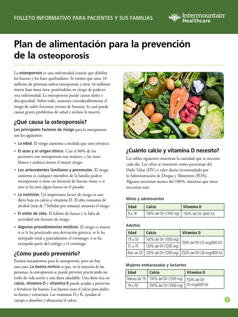 Osteoporosis Eating Plan Fact Sheet Spanish | PDF | Osteoporosis | Leche
