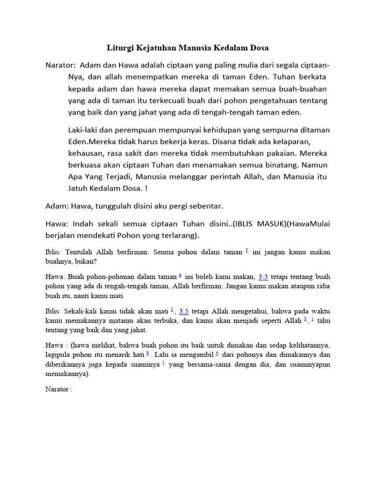 Liturgi Kejatuhan Manusia Kedalam Dosa 2023 | PDF