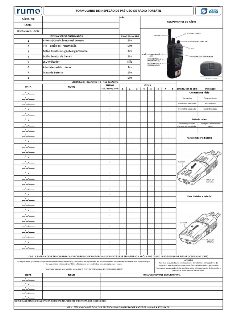 Formulário de Inspeção de Pré-Uso de Rádio Portátil | PDF