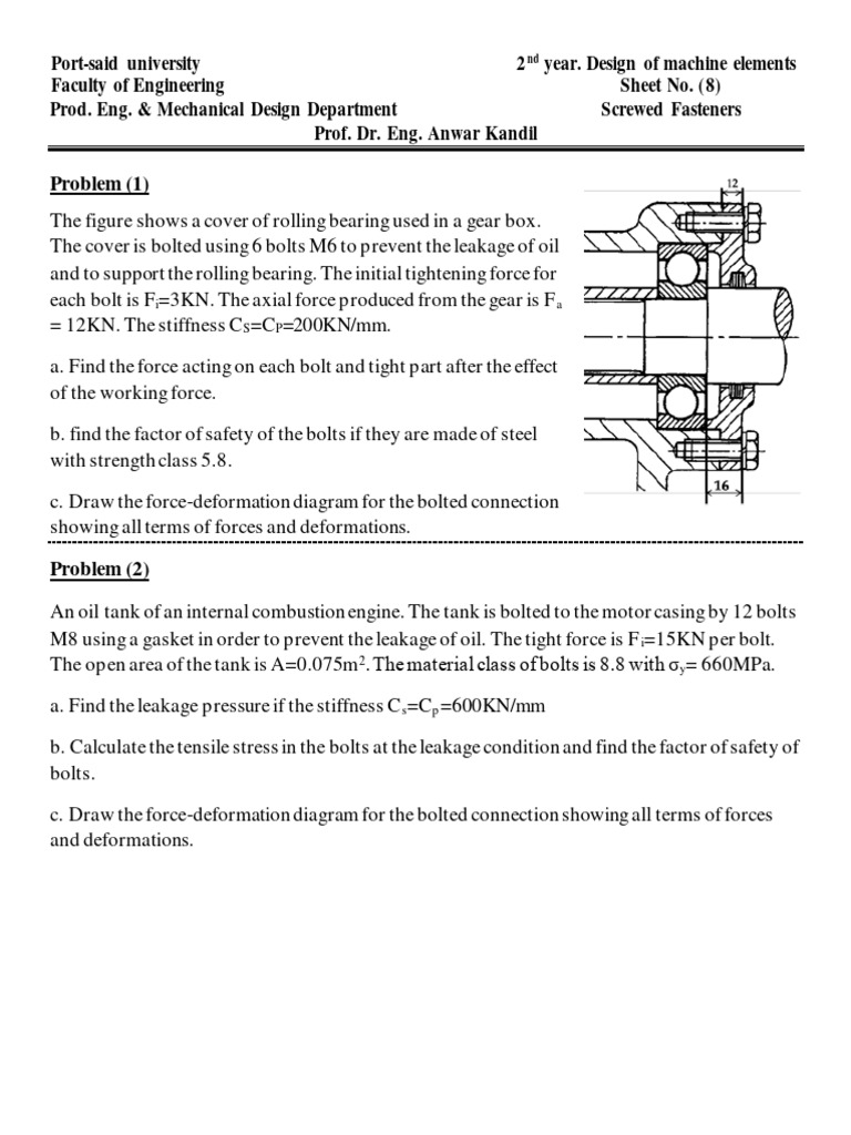 Sheet No.8 (Screwed Fasteners) | Download Free PDF | Screw | Strength Of Materials