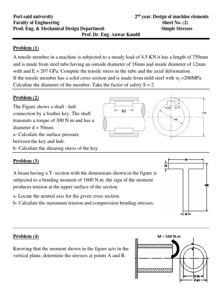 Sheet No.2 (Simple Stress) | PDF | Stress (Mechanics) | Bending