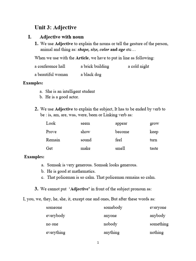 Unit 3 Adjectives | PDF | Adjective | Linguistic Typology