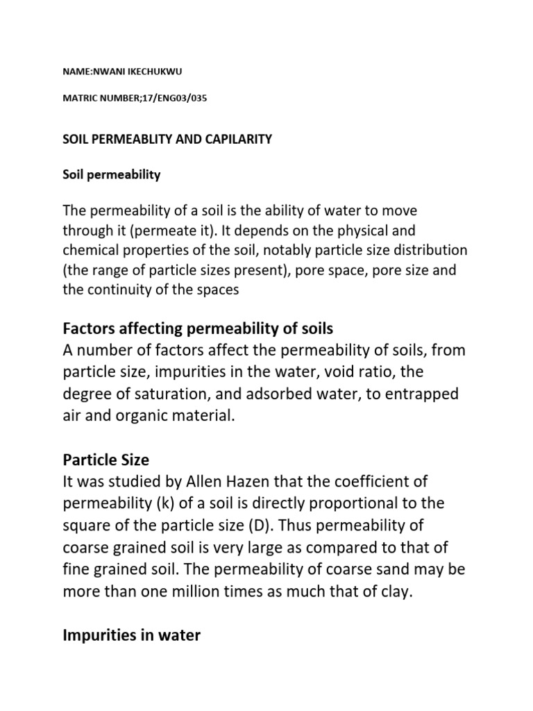 soil permeability | PDF | Soil Science | Applied And Interdisciplinary ...
