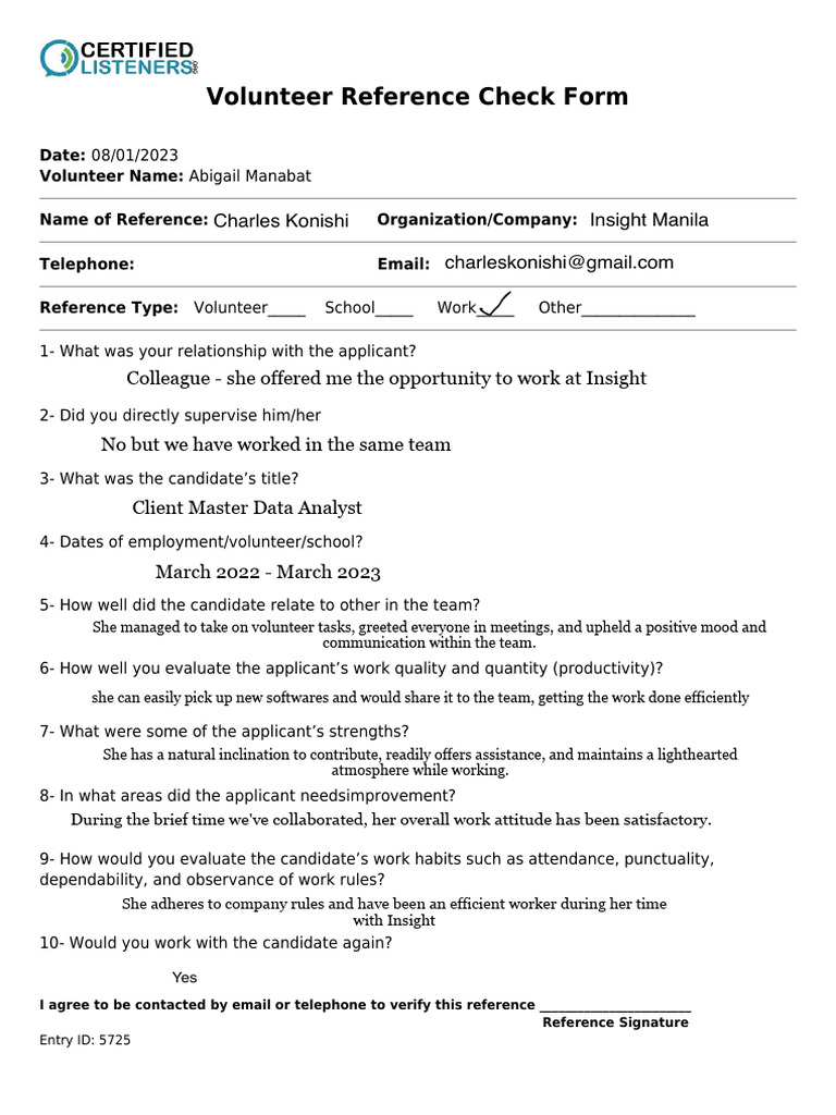 Reference Check Form 2 | PDF