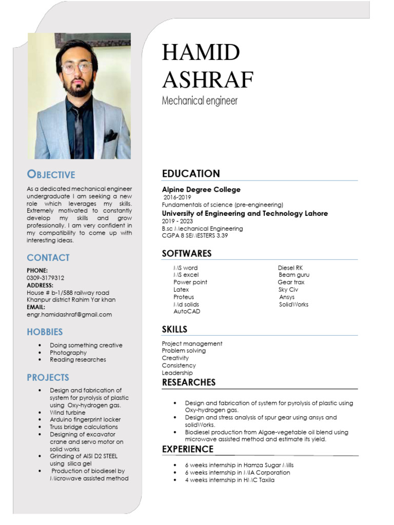 Hamid Ashraf Original CV | PDF | Mechanical Engineering | Physical Sciences
