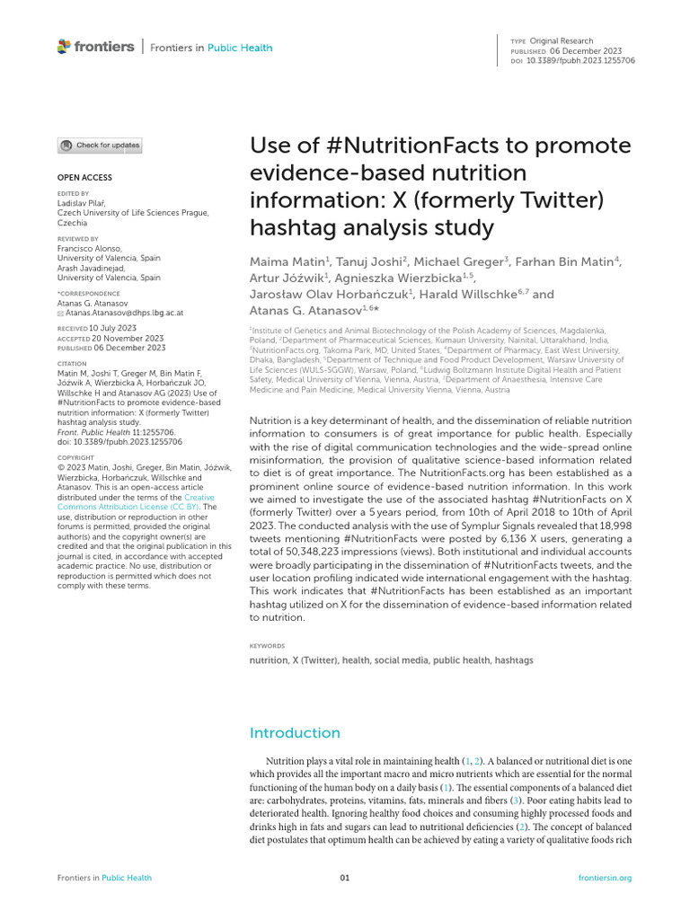 Use of #NutritionFacts To Promote Evidence-Based Nutrition Information ...