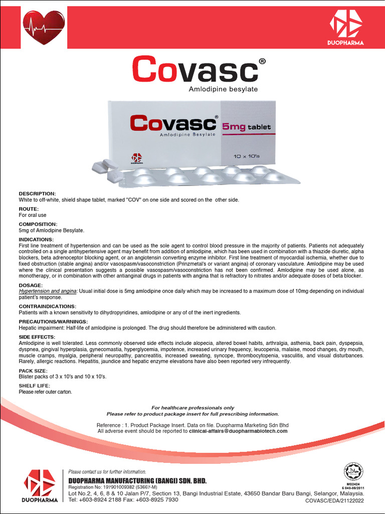 Covasc Tablet 5mg 211222 | PDF | Medicine | Causes Of Death