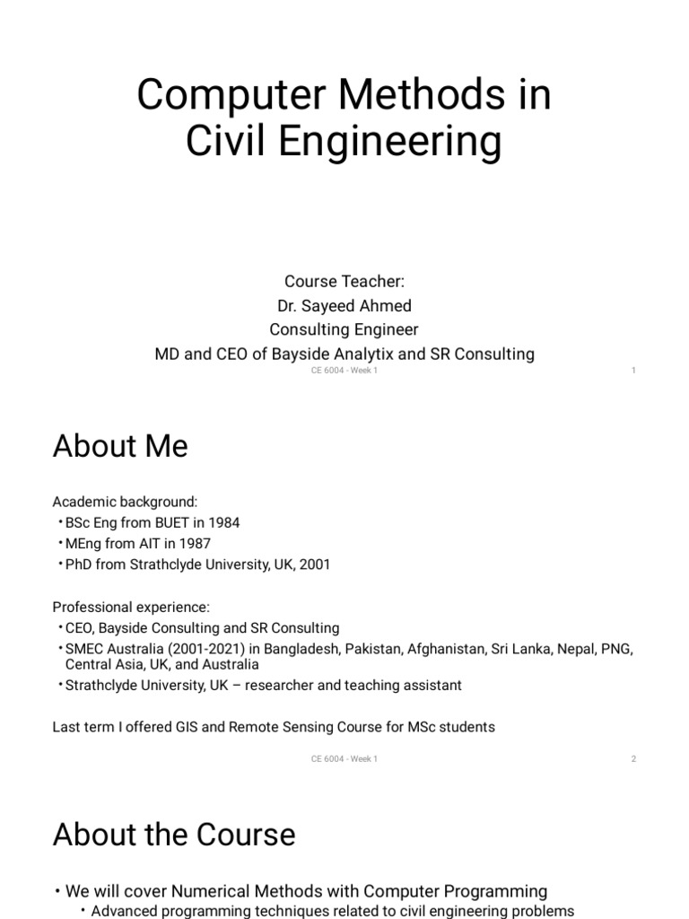 Civil Engineering Numerical Methods Course | PDF | Numerical Analysis | Computer Programming