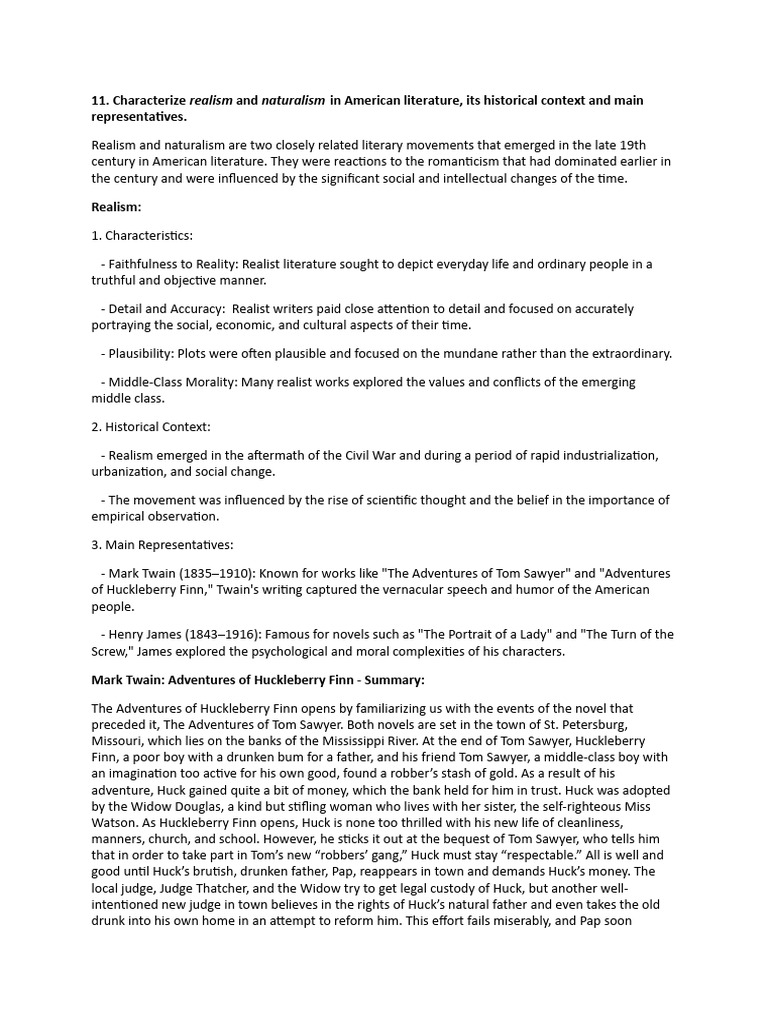 Realism and Naturale | PDF | Huckleberry Finn | Realism (Arts)