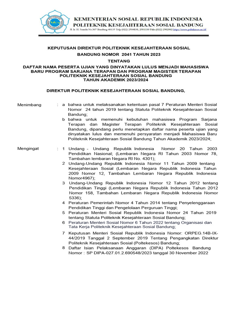 Pengumuman Kelulusan Final PMB 2023 PDF | PDF