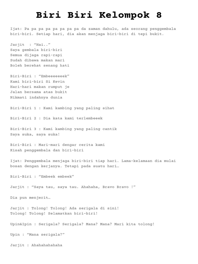 Naskah Drama Upin Ipin: Pengembala Biri-Biri | PDF | Memasak, Makanan ...