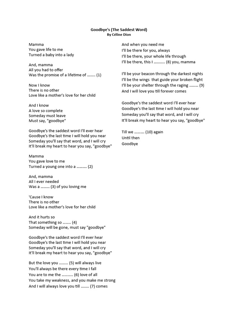 Goodbye's the Saddest Word Lyrics | PDF | Language Arts & Discipline | Art