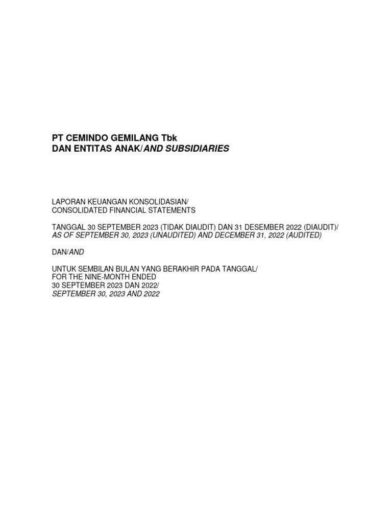 PT Cemindo Gemilang Financial Report 2023 | PDF
