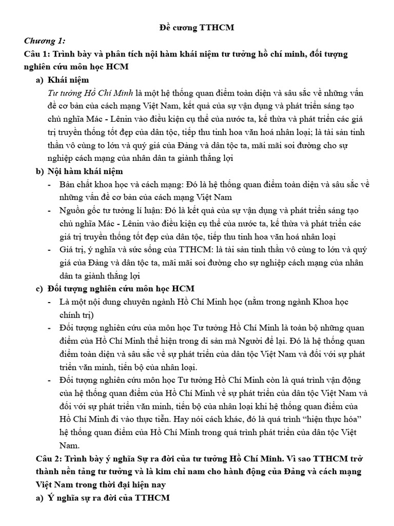 Đề Cương TTHCM | PDF