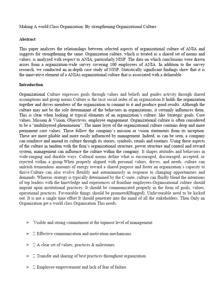 Making A World Class Organization | PDF | Organizational Culture ...