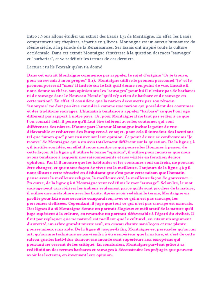Lecture Lineaire 1 Et 2 | PDF | Michel de Montaigne | Essais (Montaigne)