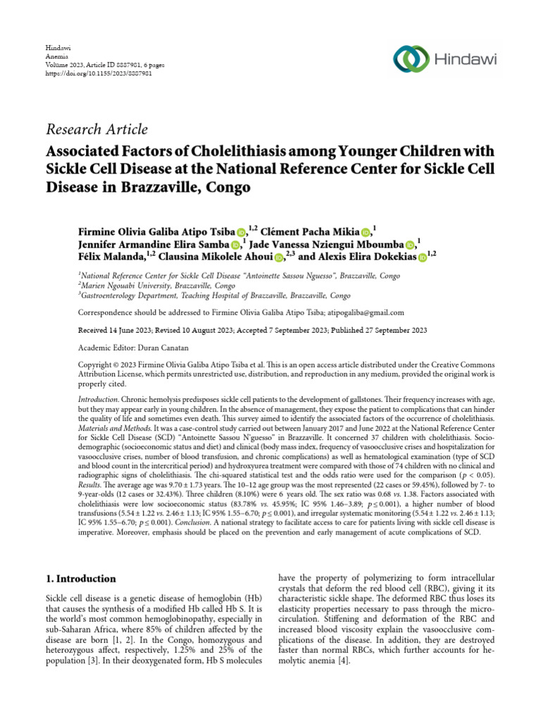 Associated Factors of Cholelithiasis Among Younger Children With Sickle ...