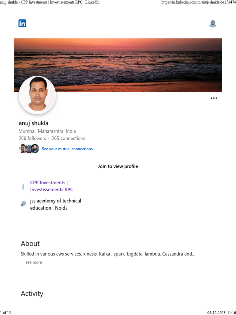 Anuj Shukla - CPP Investments - Investissements RPC - LinkedIn | PDF | Linked In | Computing