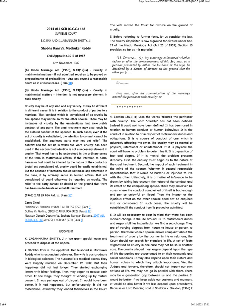 Shobha Rani Vs Madhukar Reddy Reg - Divorce Demand by Wife Allegedly ...