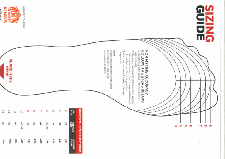 Size Chart Safety Shoes King's by Honeywell | PDF