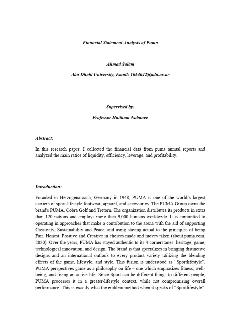 Financial Statement Analysisof Puma | PDF | Revenue | Balance Sheet