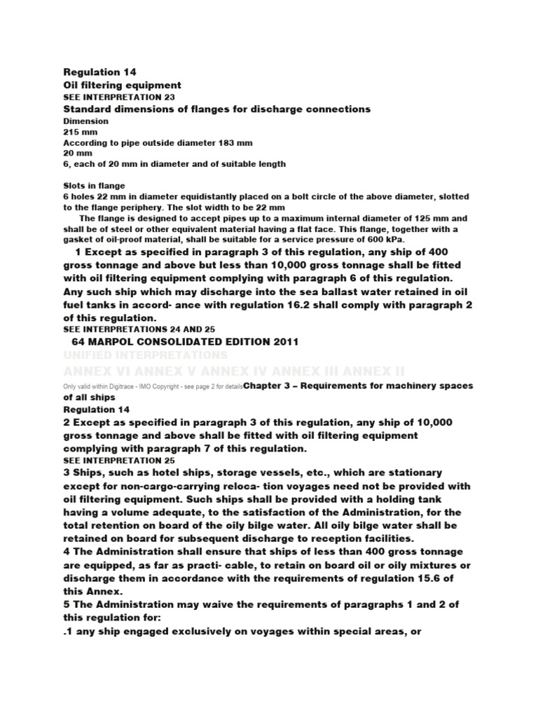 MARPOL ANNEX 1 Regulation 14 OWS | PDF | Ships
