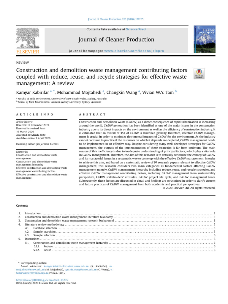 Journal of Cleaner Production: Review | Download Free PDF | Waste ...