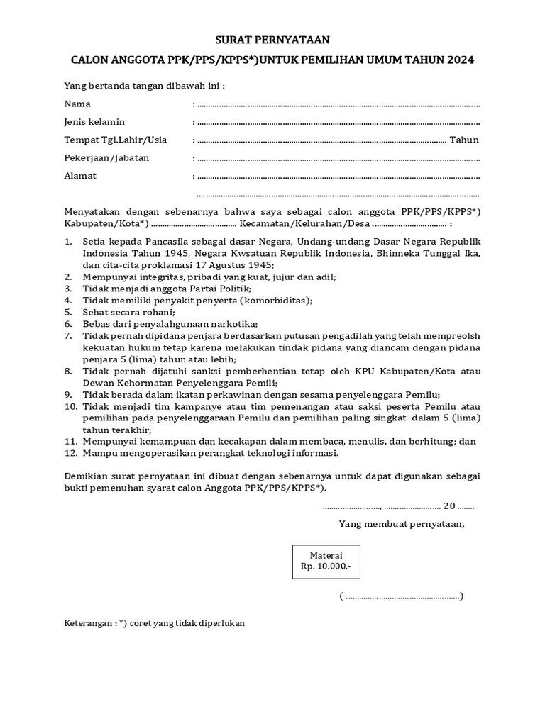 Form Pendaftaran KPPS 2024 | PDF | Pengelolaan Keuangan & Uang
