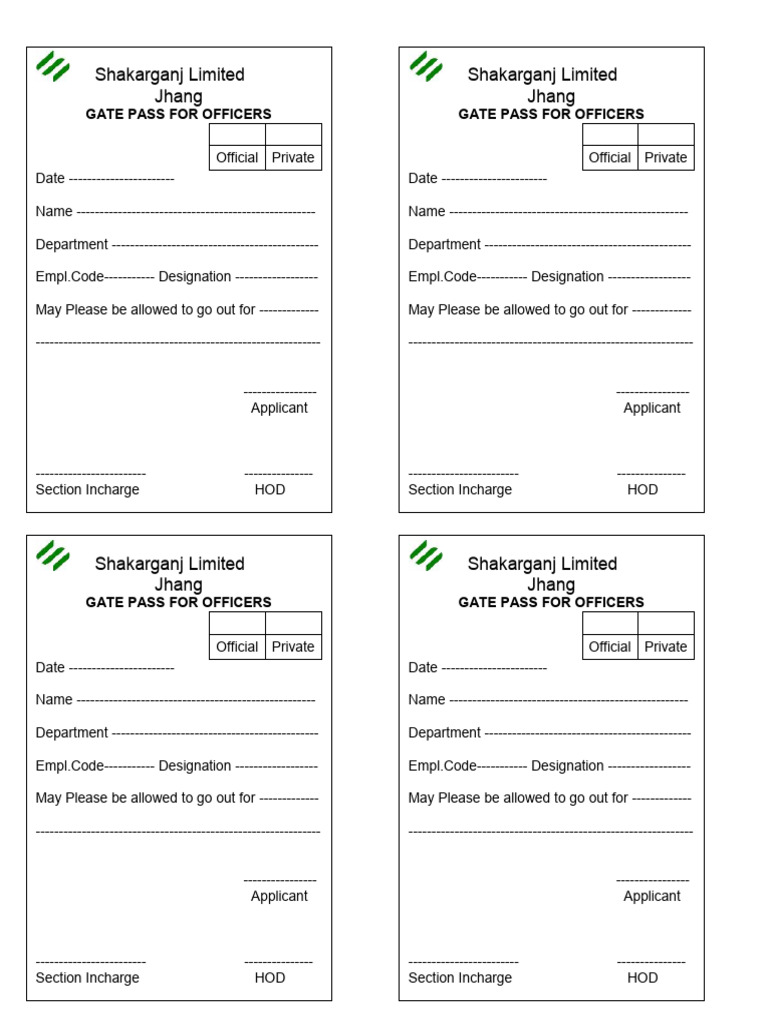 Gate Pass For Officers Pdf